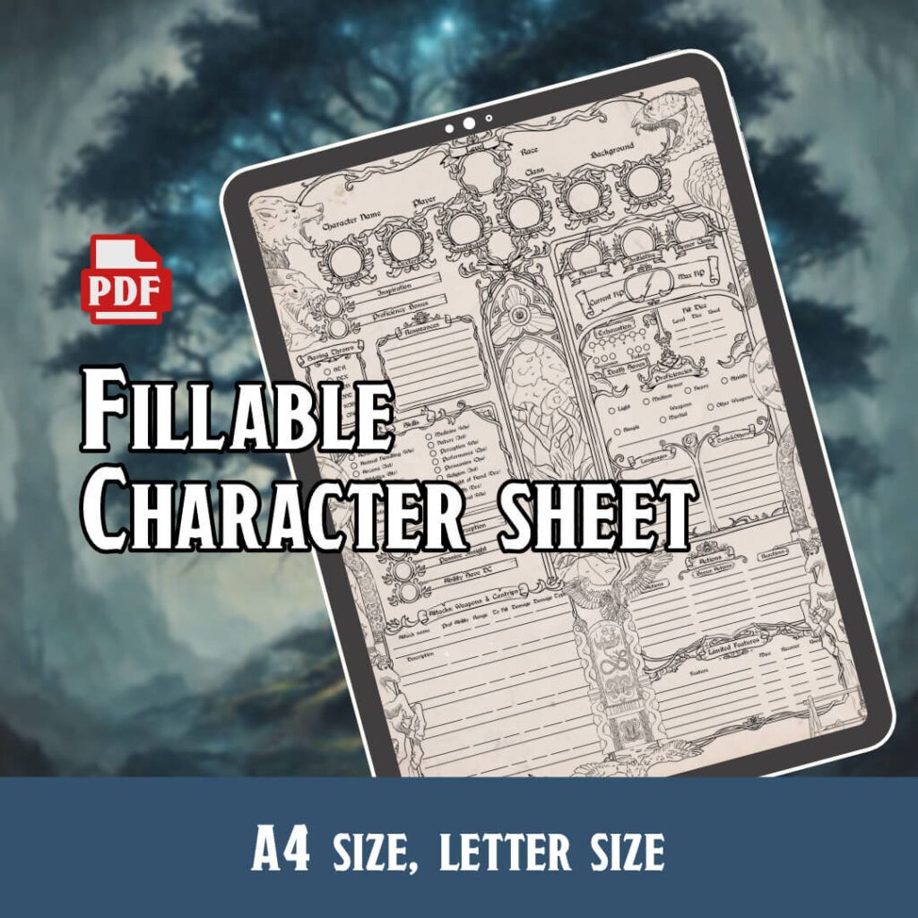 D&D Character Sheet - Nordic Theme - Fillable PDF