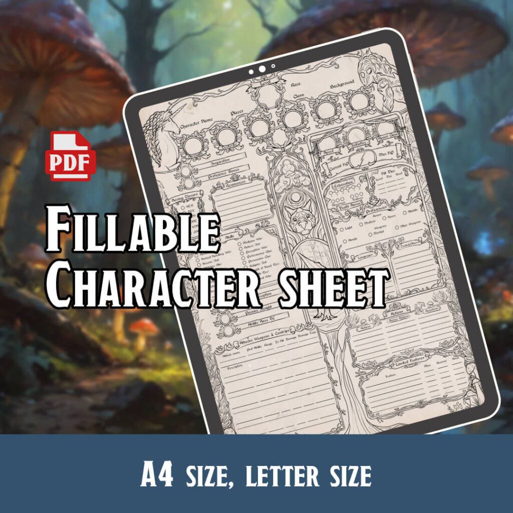 D&D Character Sheet - Fillable PDF - Feywild - 5e Compatible